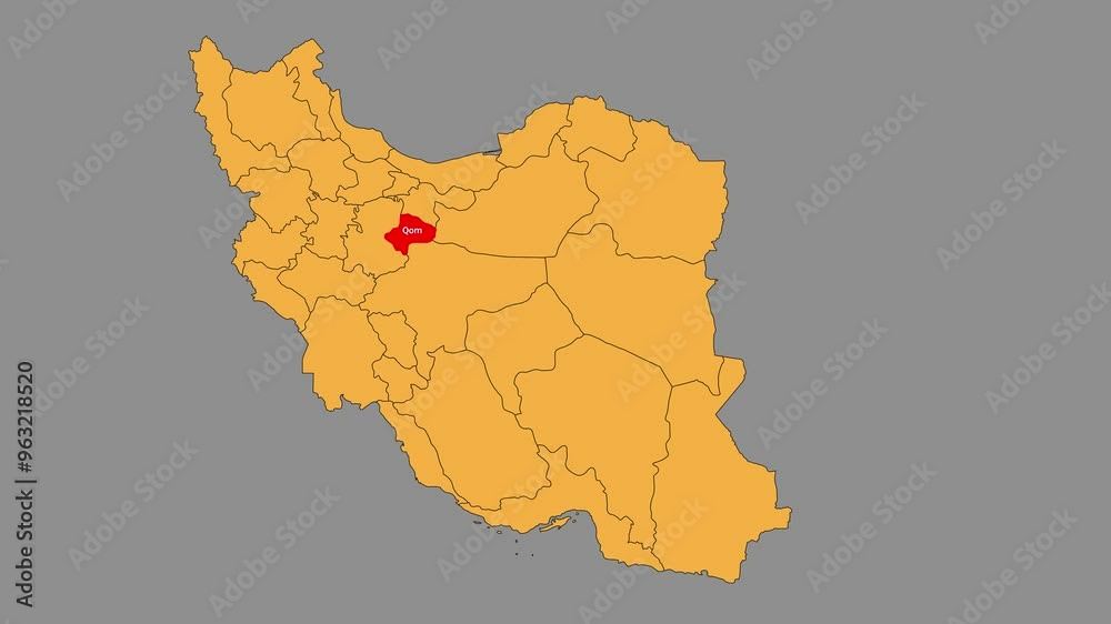 Qom map animated video. Map Highlighted on the Iran map with animation ...