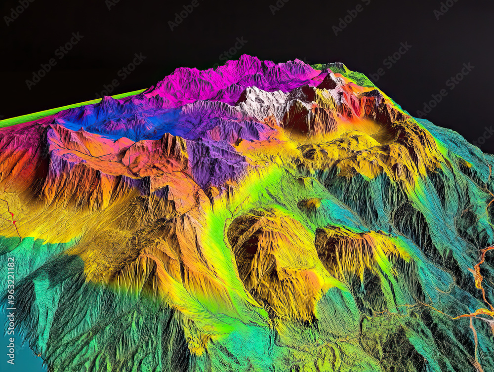 Technical aerial visual, 3D LiDAR GIS aerial map satellite scan model ...