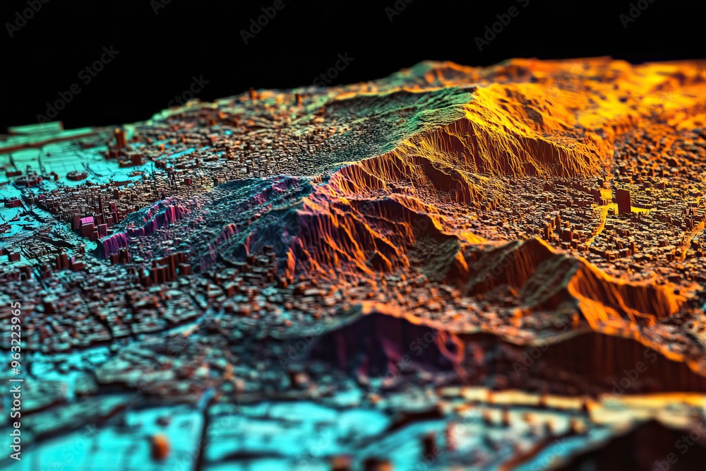 Technical aerial visual, 3D LiDAR GIS aerial map satellite scan model ...