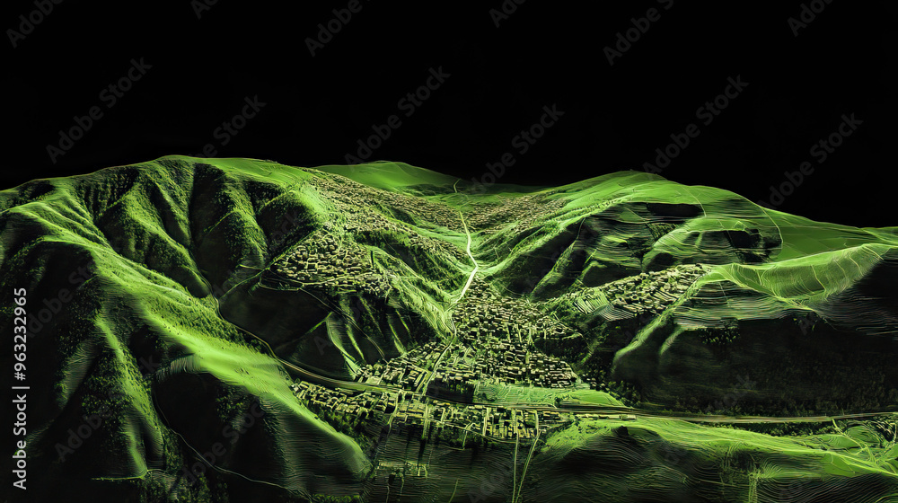 Technical aerial visual, 3D LiDAR GIS aerial map satellite scan model ...