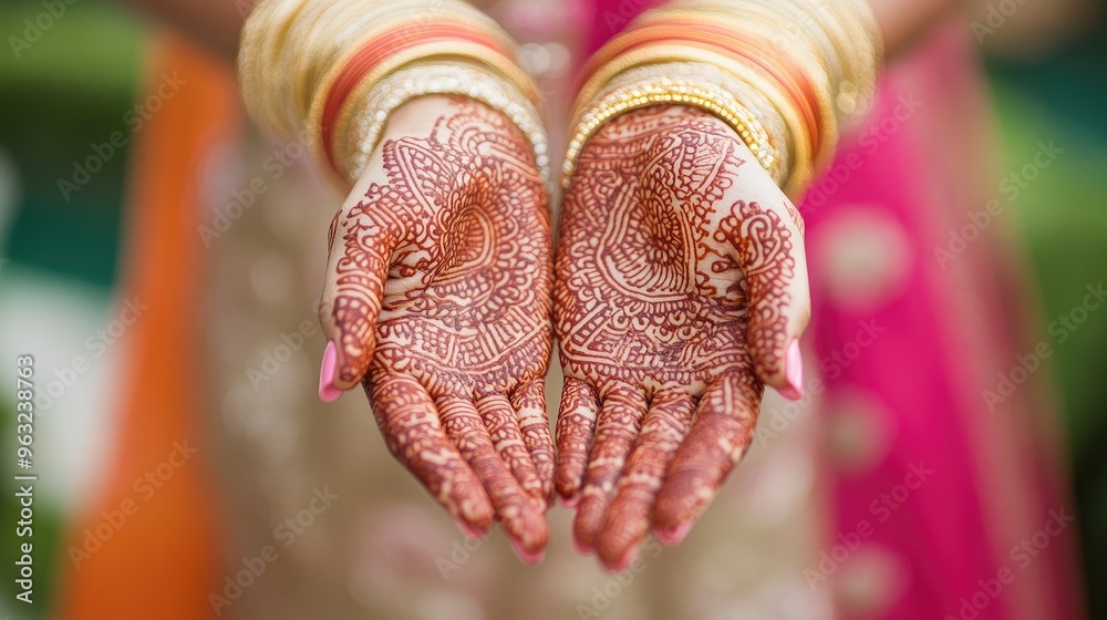 Detailed mehndi design on a woman's hand at an Indian wedding ceremony ...