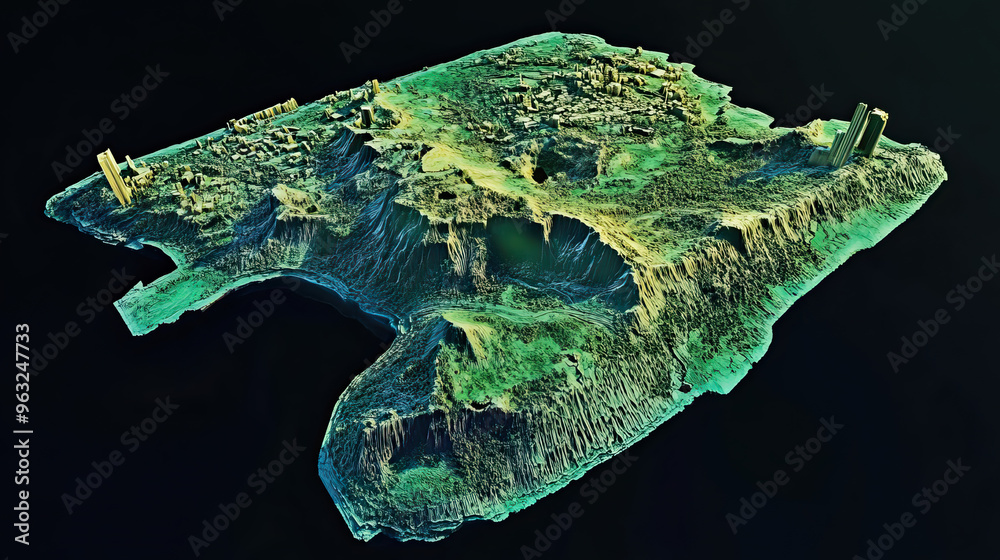 Technical aerial visual, 3D LiDAR GIS aerial map satellite scan model ...