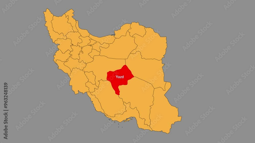 Yazd map animated video. Map Highlighted on the Iran map with animation ...