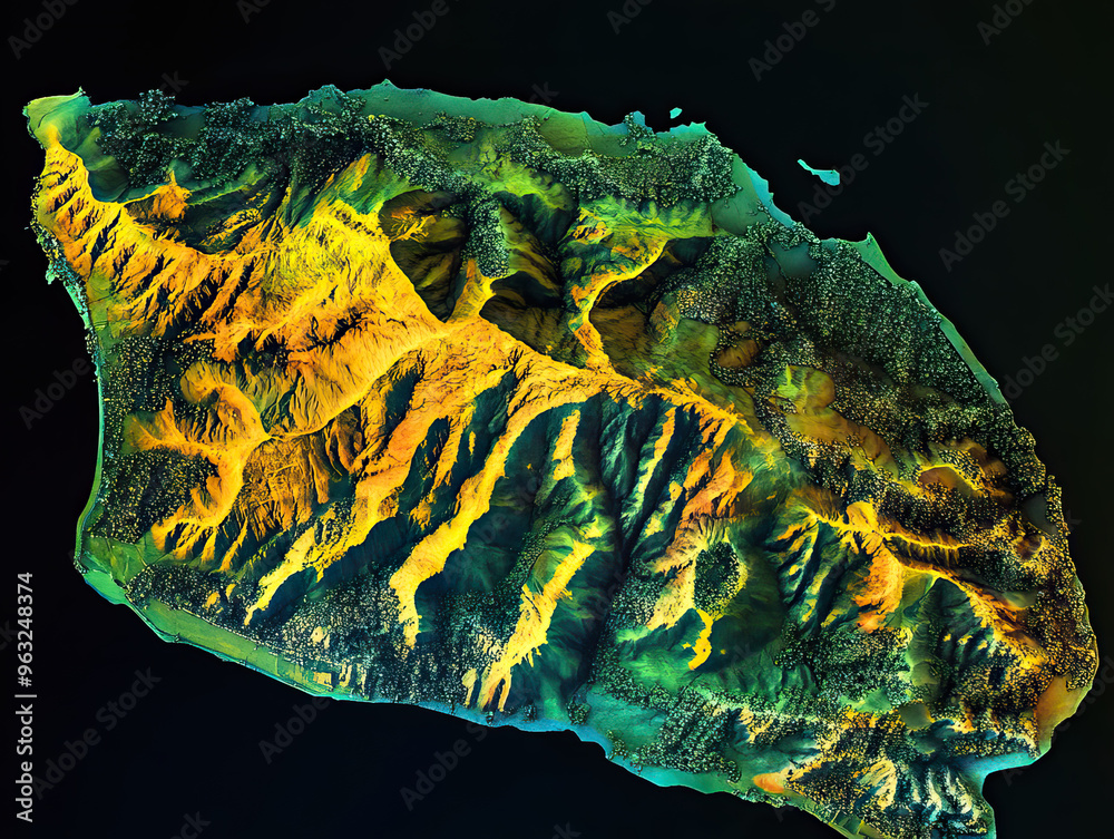 Technical aerial visual, 3D LiDAR GIS aerial map satellite scan model isolated, showing Suva ...