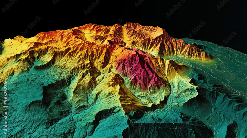 Technical aerial visual, 3D LiDAR GIS aerial map satellite scan model ...