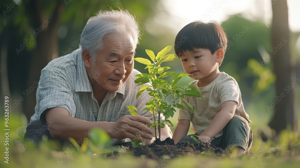 Harmony of Generations: Asian Grandfather and Grandson Nurture Growth ...