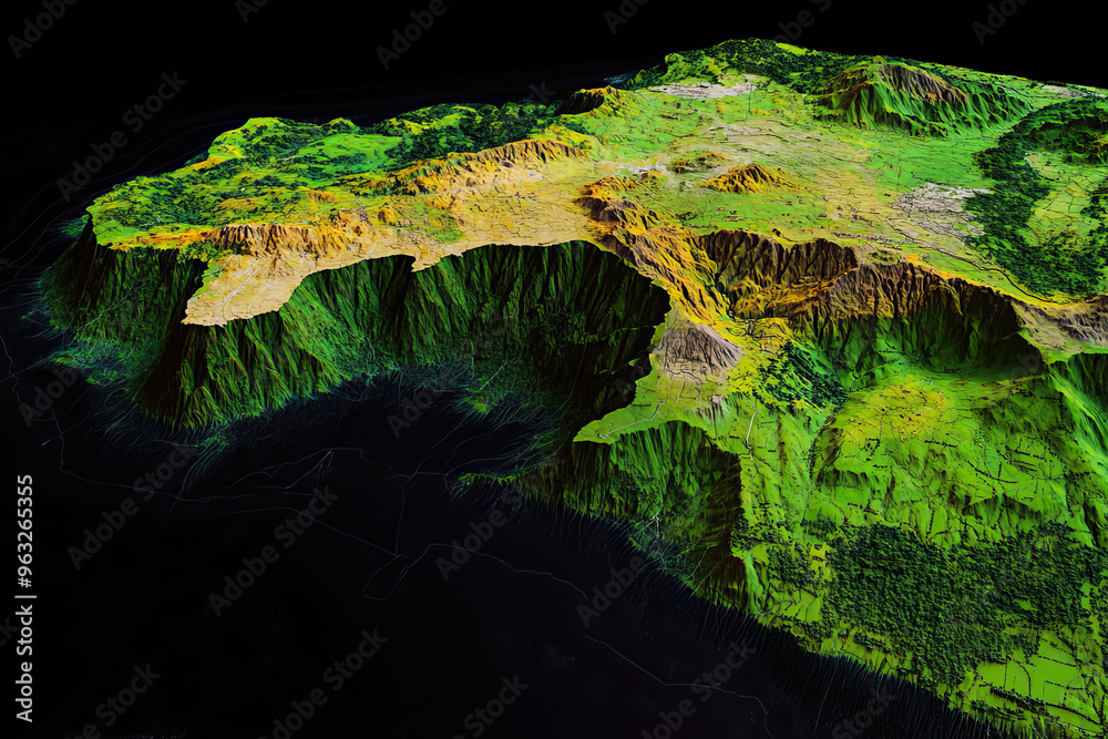 Technical aerial visual, 3D LiDAR GIS aerial map satellite scan model ...