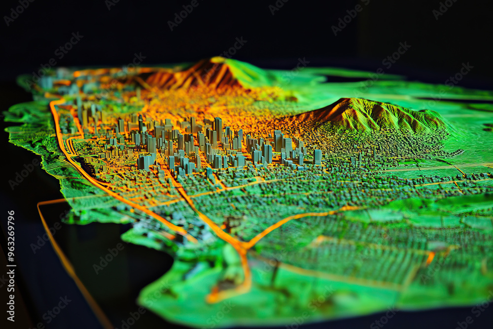 Technical aerial visual, 3D LiDAR GIS aerial map satellite scan model ...