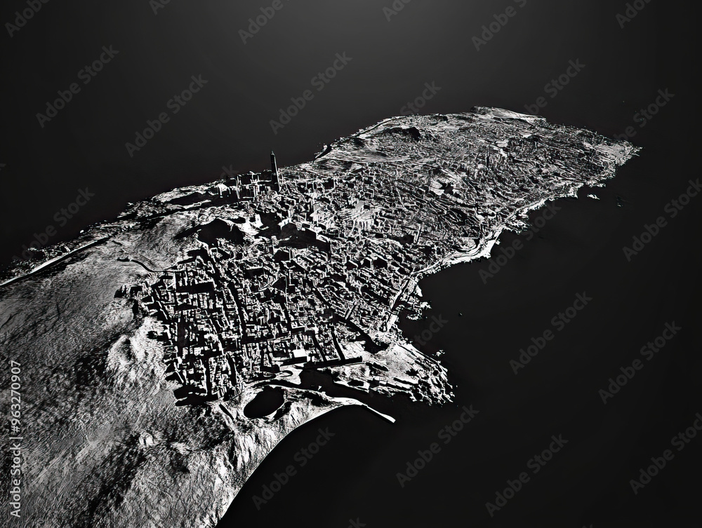 Technical aerial visual, 3D LiDAR GIS aerial map satellite scan model ...