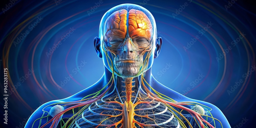 Technical illustration of nervous system organs with emphasis on ...