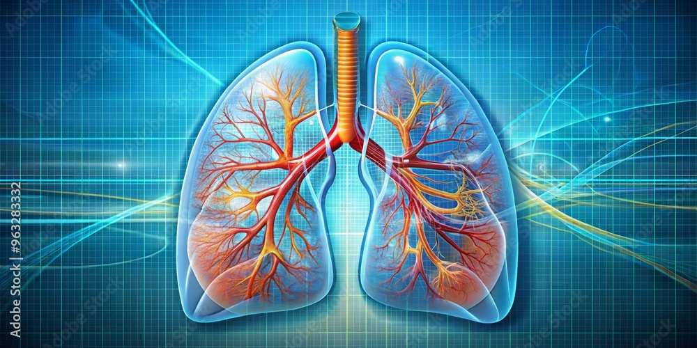 Technical lung diagram with detailed illustrations and realistic color ...