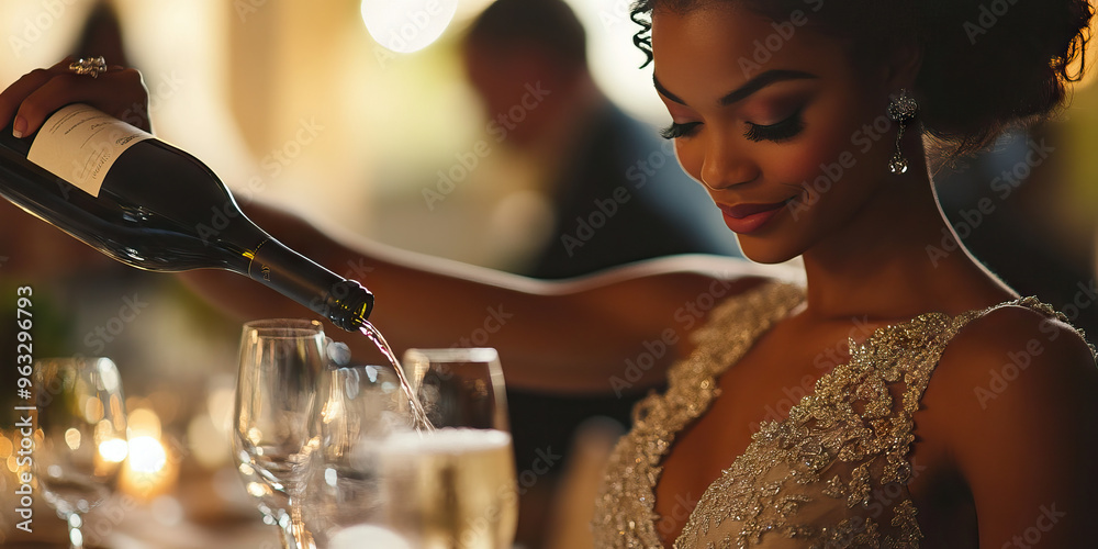 Elegant Entertainer: A beautiful woman in a glamorous dress, gracefully ...