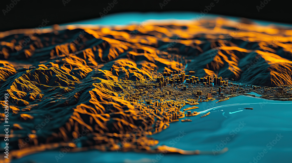 Technical aerial visual, 3D LiDAR GIS aerial map satellite scan model ...