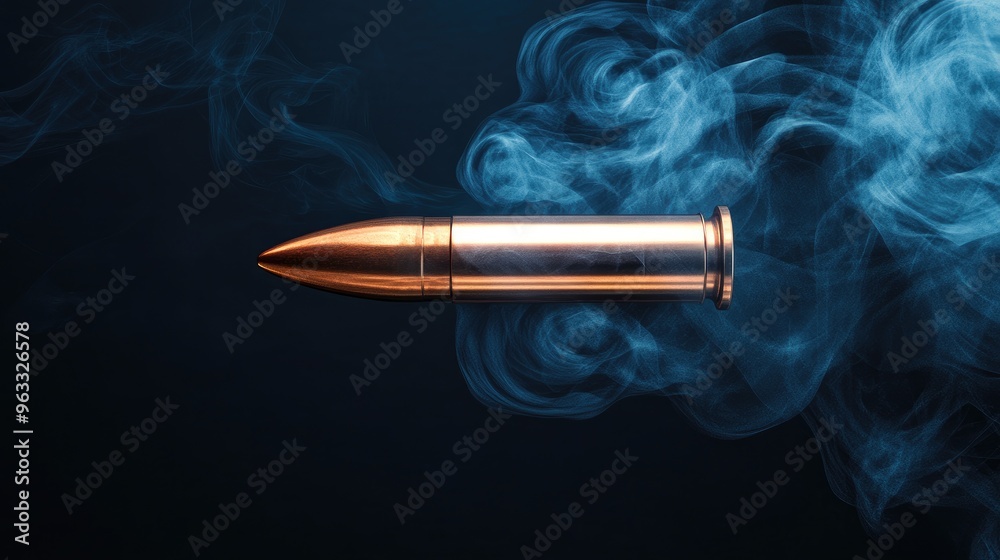 An artistic depiction of a bullet surrounded by swirling smoke ...