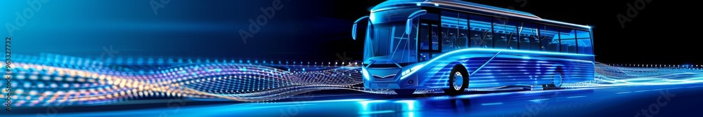 Digital blue high-speed bus in low poly wireframe, the future of ...