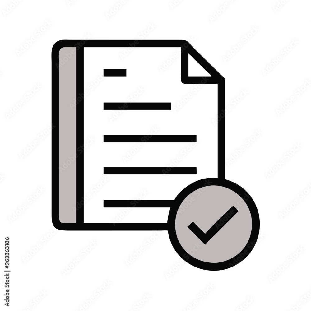 Approved document icon with checklist and checkmark on white background ...