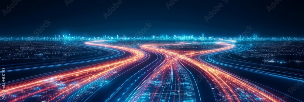 digital highway overlaid on a world map, Global Connectivity and ...
