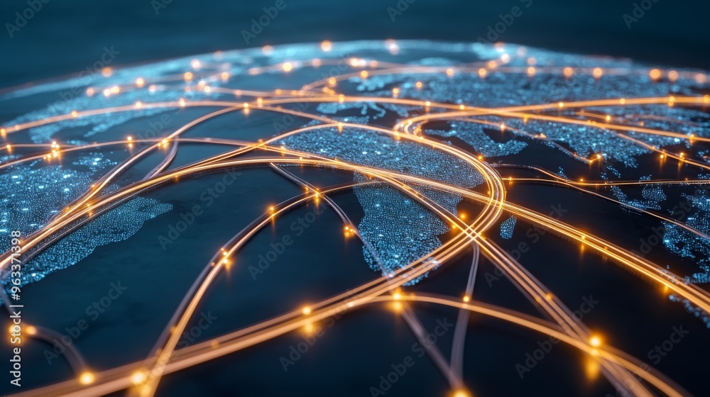 digital highway overlaid on a world map, Global Connectivity and ...