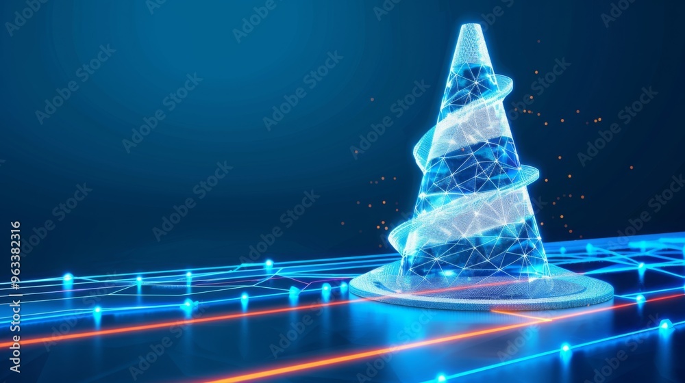 Digital traffic cone in low poly wireframe, Road Safety and Traffic ...