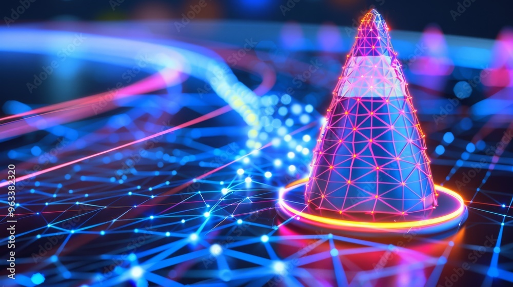 Digital traffic cone in low poly wireframe, Road Safety and Traffic ...