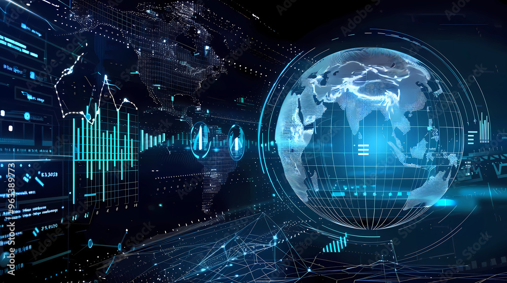 high-tech, digital representation of the Earth against a dark ...