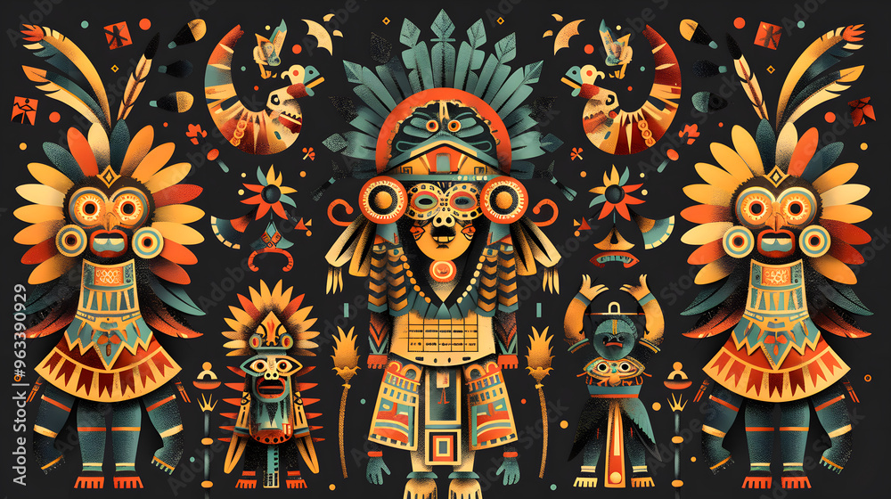 ancient Azteca civilization with iconic symbols such as the Aztec ...