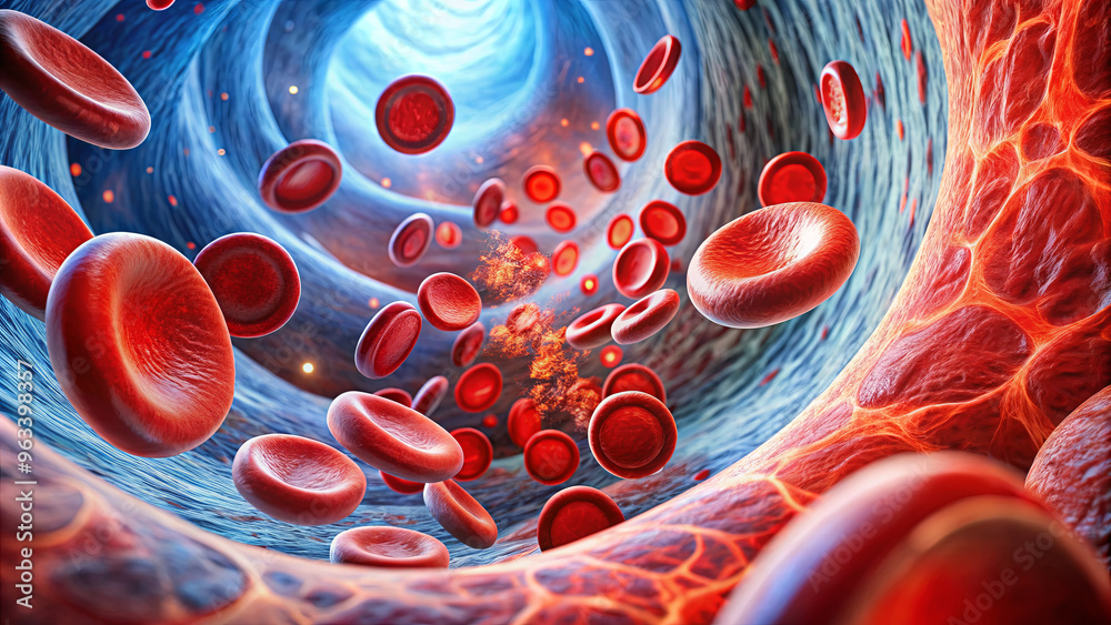 Red blood cells move rapidly along the inner surface of a blood vessel ...