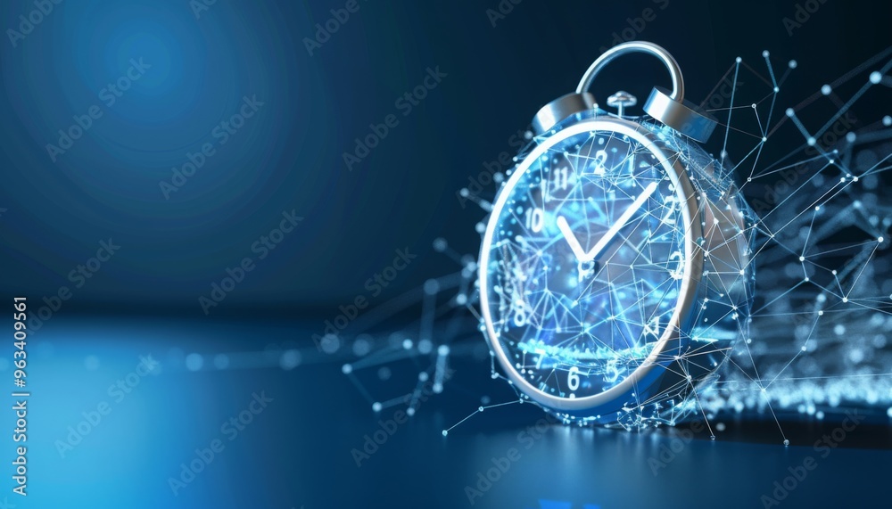 Digital stopwatch clock in low poly wireframe, smart timing technology ...