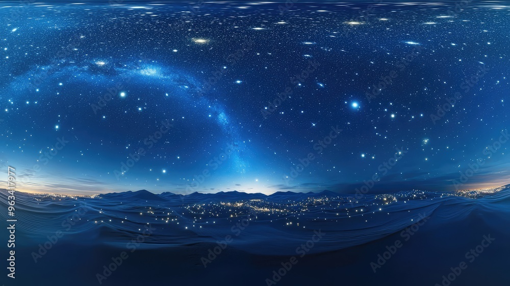 360-degree HDRI map of a starry night, with a blue sky and stars ...