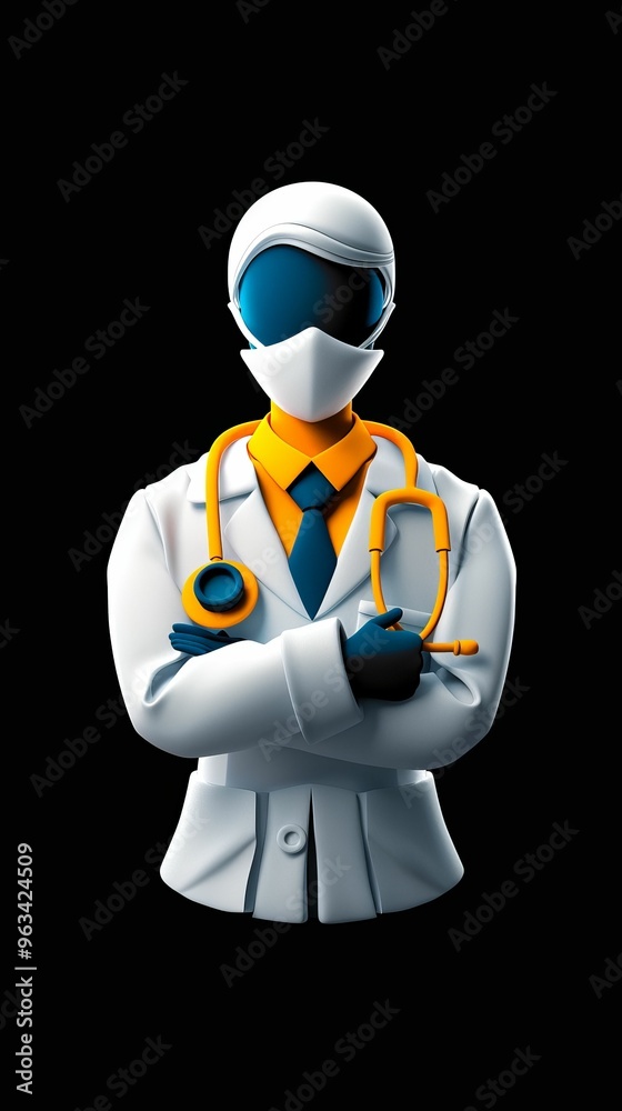 Stylized character of a doctor in white coat and stethoscope, embodying ...
