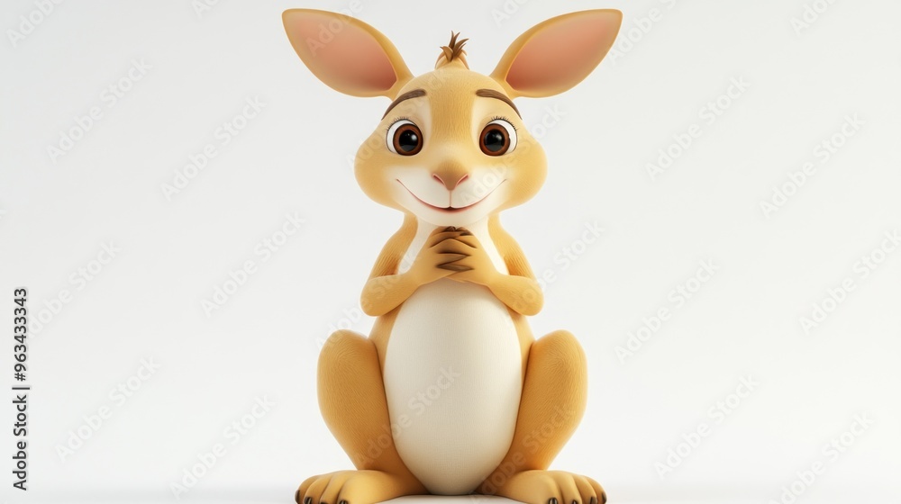 A cheerful cartoon rabbit with large ears and a friendly smile, posed ...