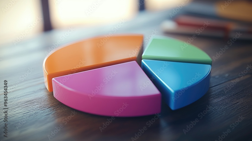Detailed view of a 3D pie chart with realistic shading and lighting ...