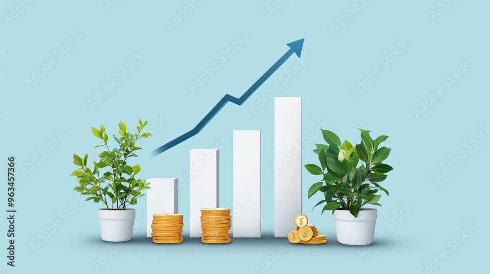 Business plan presentation with a bar graph showing projected revenue ...
