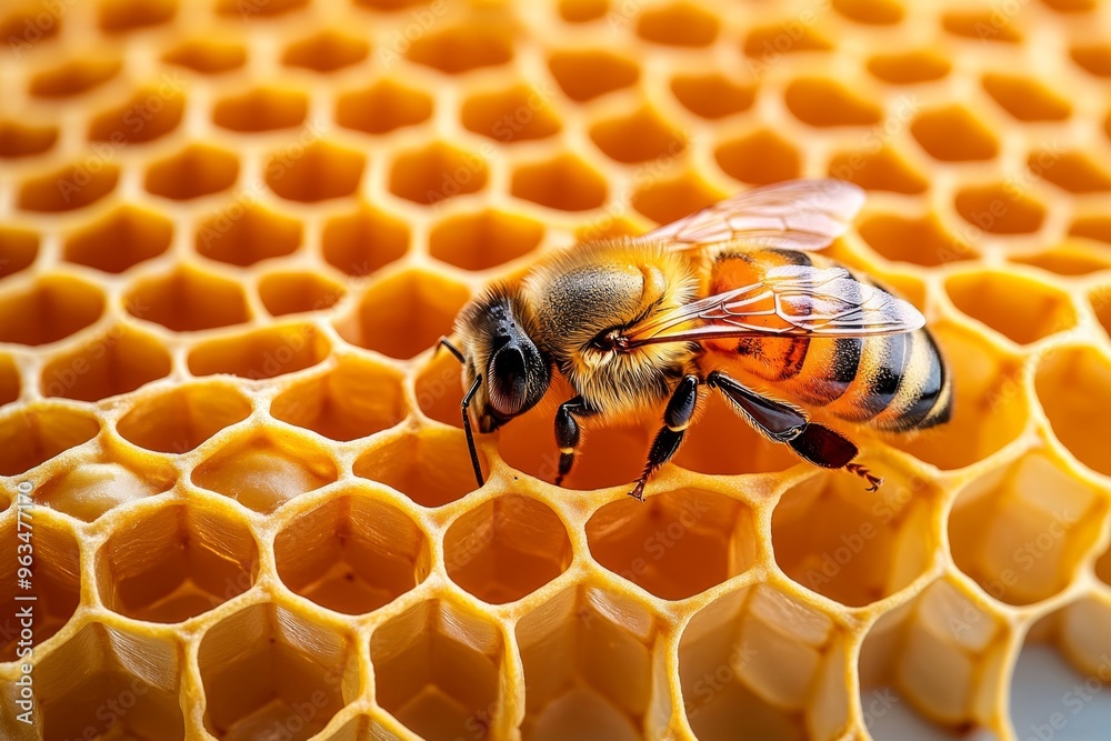 Macro photo of a honeycomb, hexagonal patterns perfectly aligned ...
