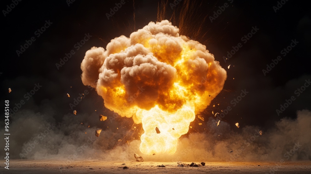 A powerful explosion erupts in a dramatic display of fire and smoke ...