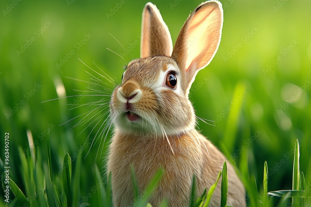 Rabbit twitching its tail, ready to dash away at the first sign of ...