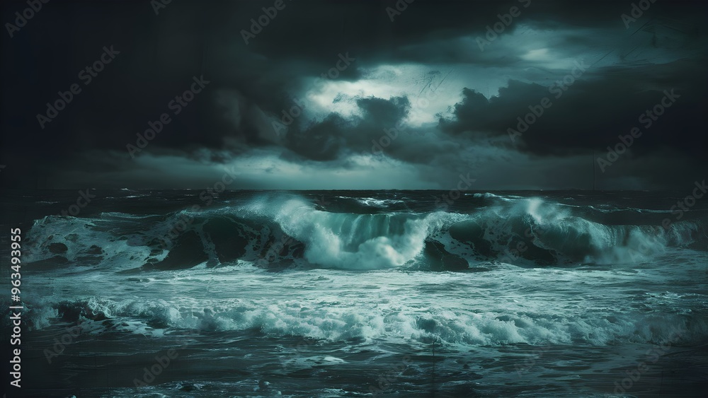 horror black blue sky, sea haunted cloud, scary ocean, depression ...