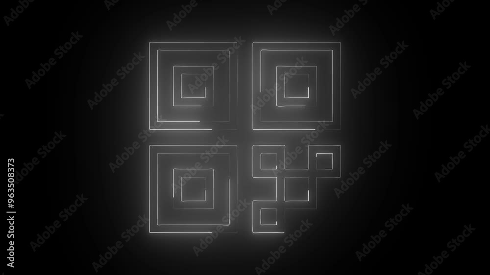 Qr Code Animated Icon Neon Qr Code Badge Inside Circle Scanning Symbol Animation On Black