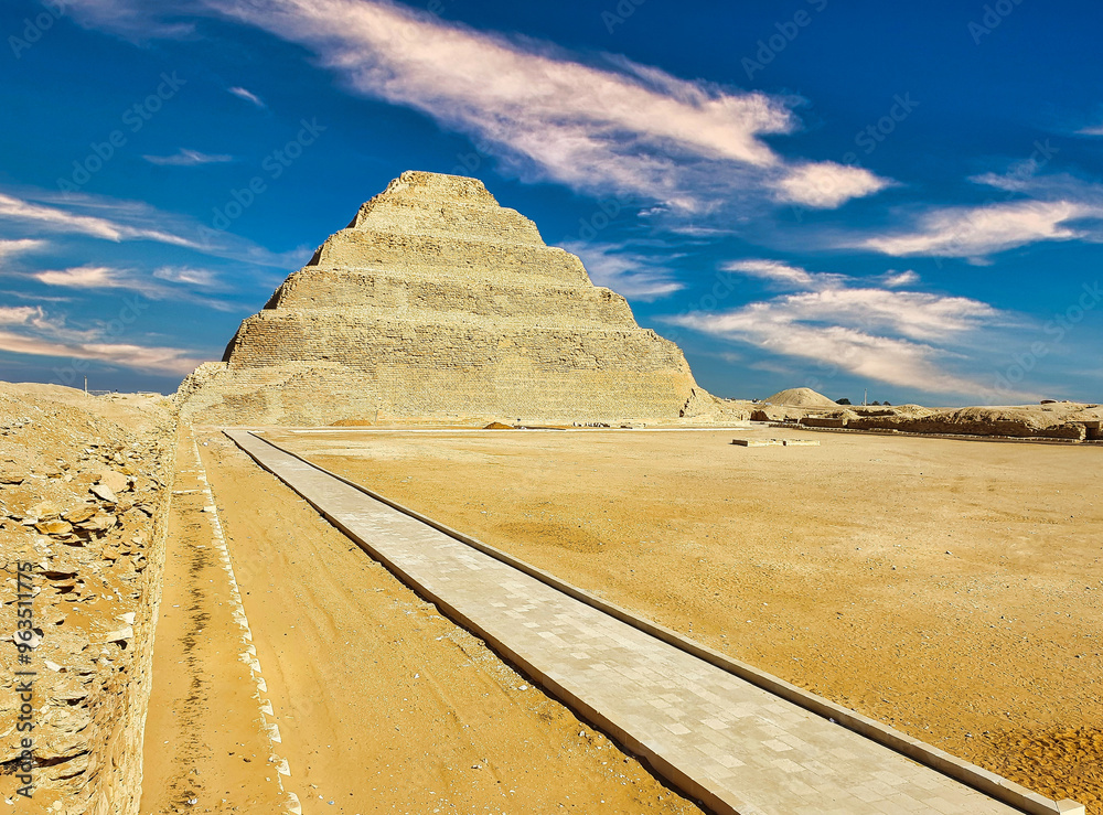 Wide angle view of the Great Step Pyramid of Djoser and the hed seb ...