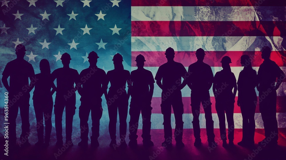 Abstract Labor Day background featuring silhouettes of workers ...