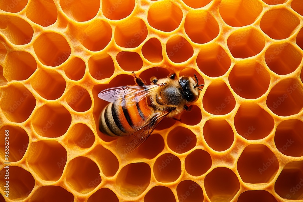 Macro photo of a honeycomb, hexagonal patterns perfectly aligned ...