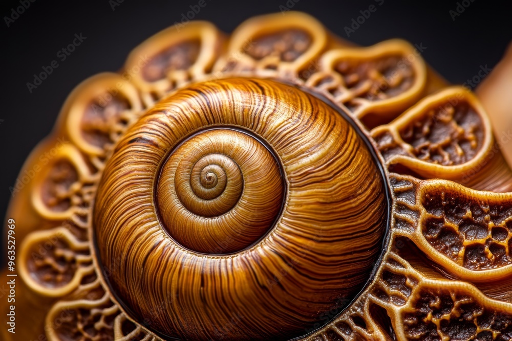Macro photo of a snailâ€™s shell, spiraled and detailed capturing the ...