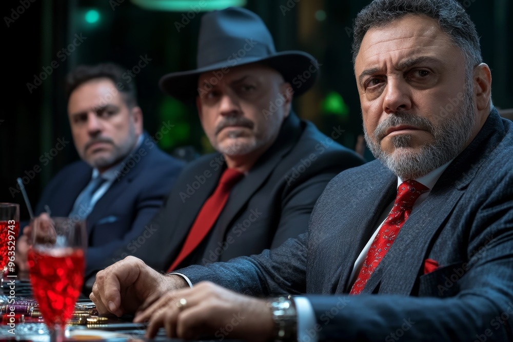 Mafia lieutenants meeting in secret, conspiring against the don as they ...