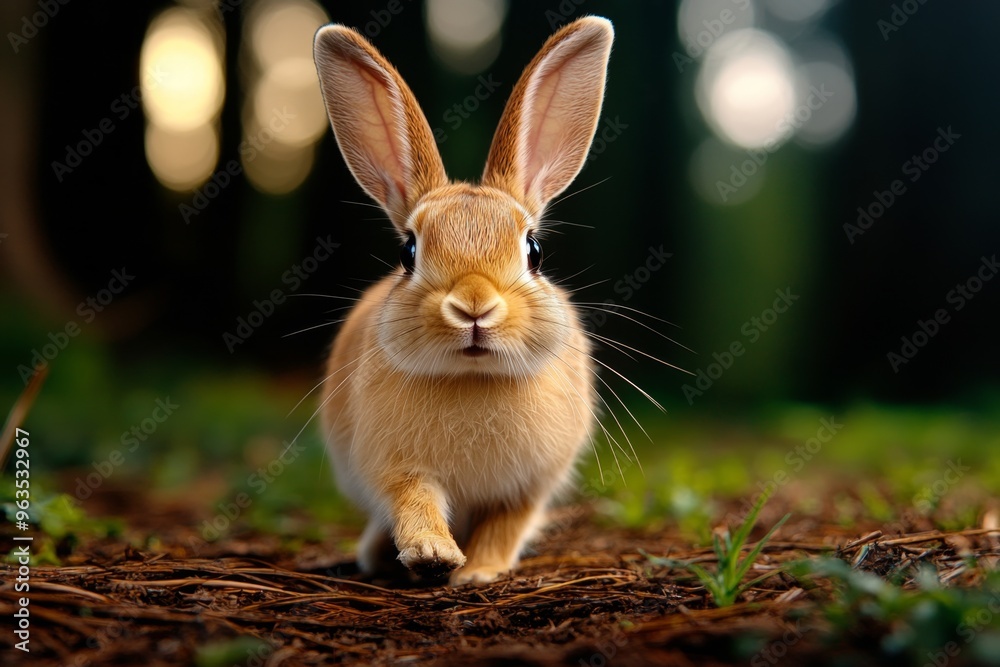 Rabbit bounding through the forest, leaving soft footprints in the dew ...