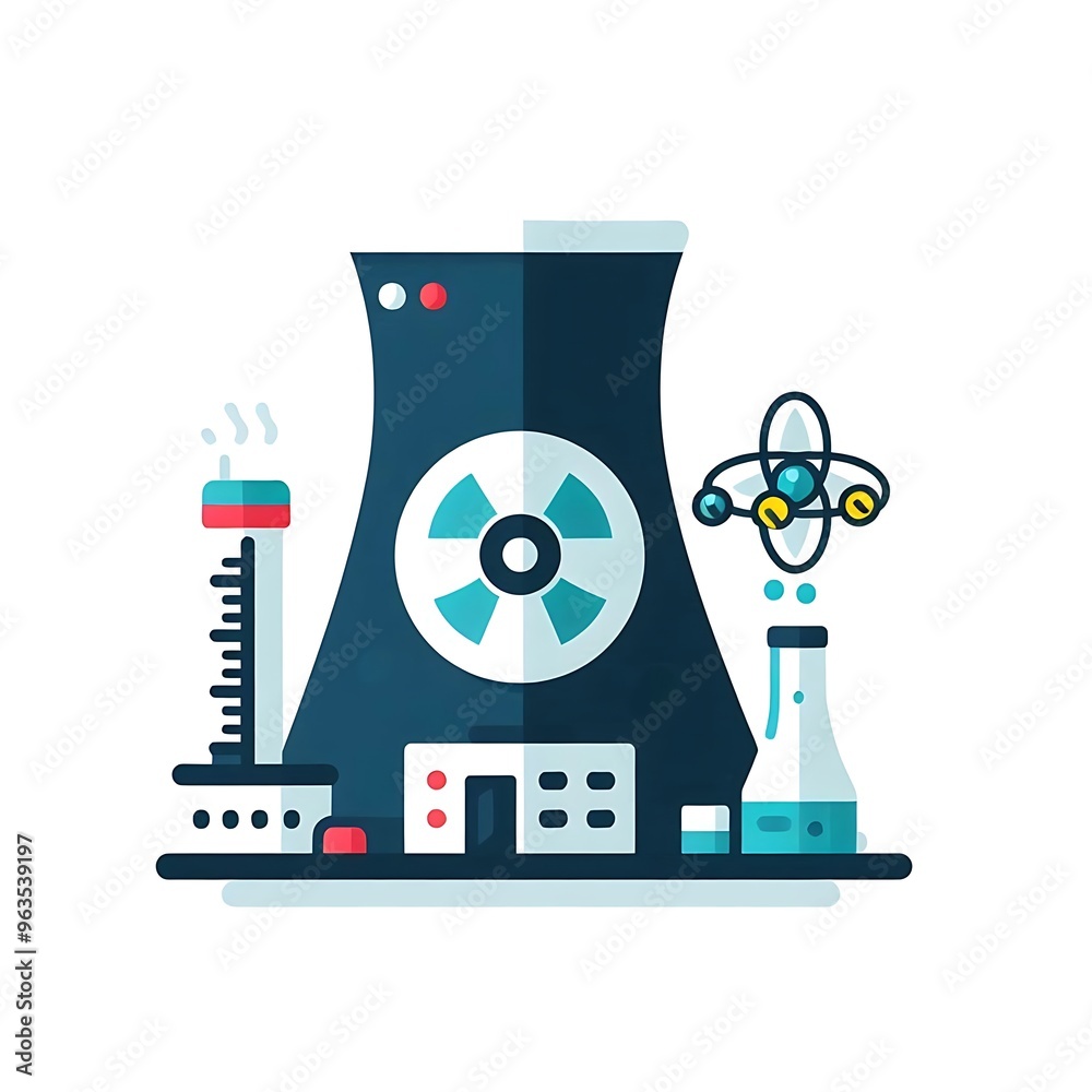 Nuclear Engineering, a flat illustration vector image of a nuclear ...