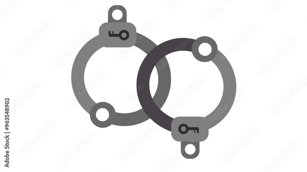 Handcuffs cartoon animation in transparent background. Alpha channel ...