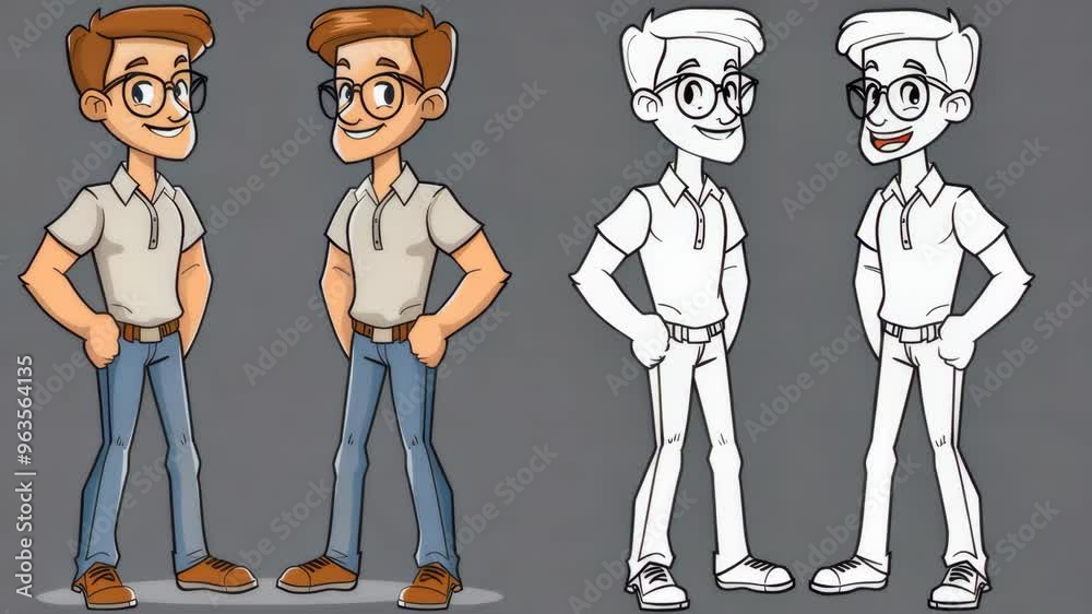 Animated character design process featuring a cheerful young man in ...