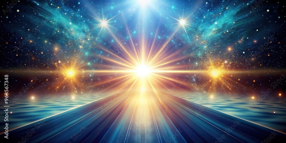 A dazzling burst of light emanates from a tilted angle illuminating the ...