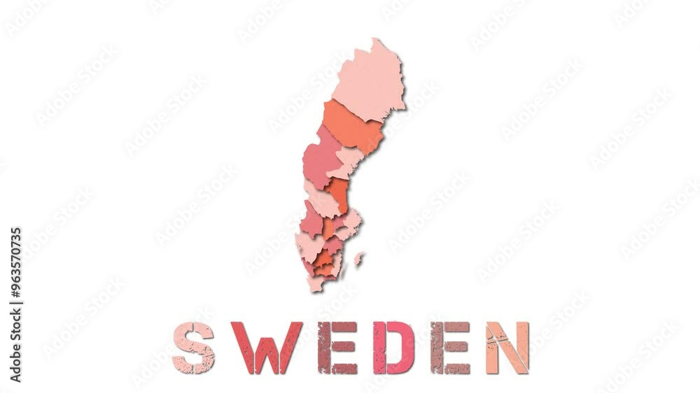 Sweden map with paper regions. Animated country map growing from ...