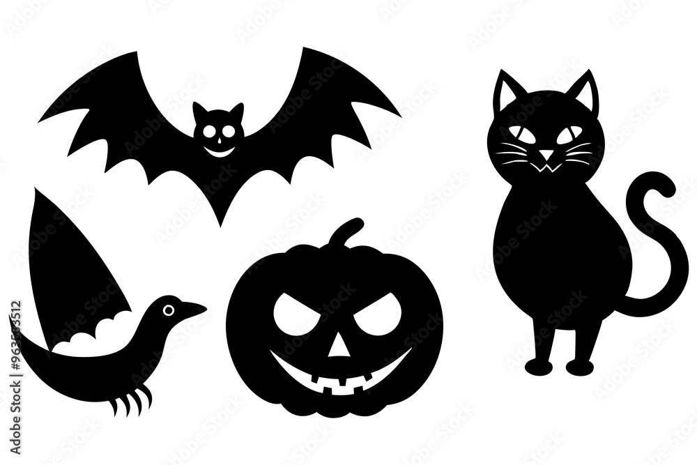 Halloween icon Collection of various scary and funny ghosts and animal ...